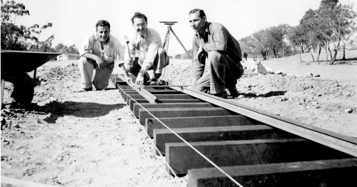 Laying track for the miniature train | San Diego Zoo 100